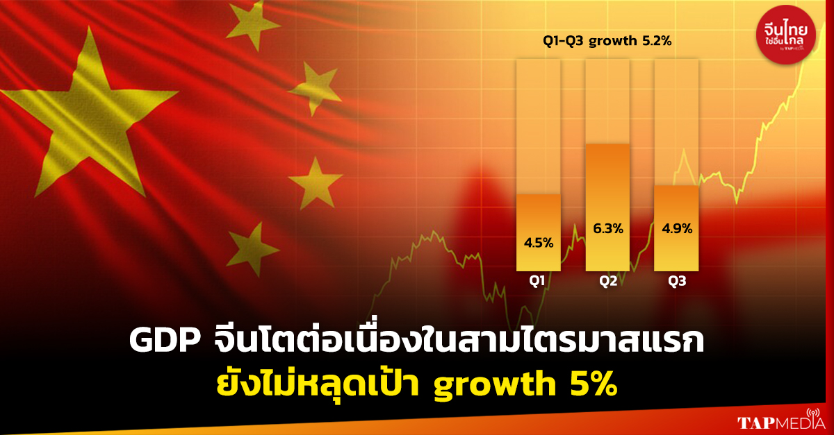 ไม่หวั่น！จีนเผย GDP 3 ไตรมาสแรกโตถึง 5.2%